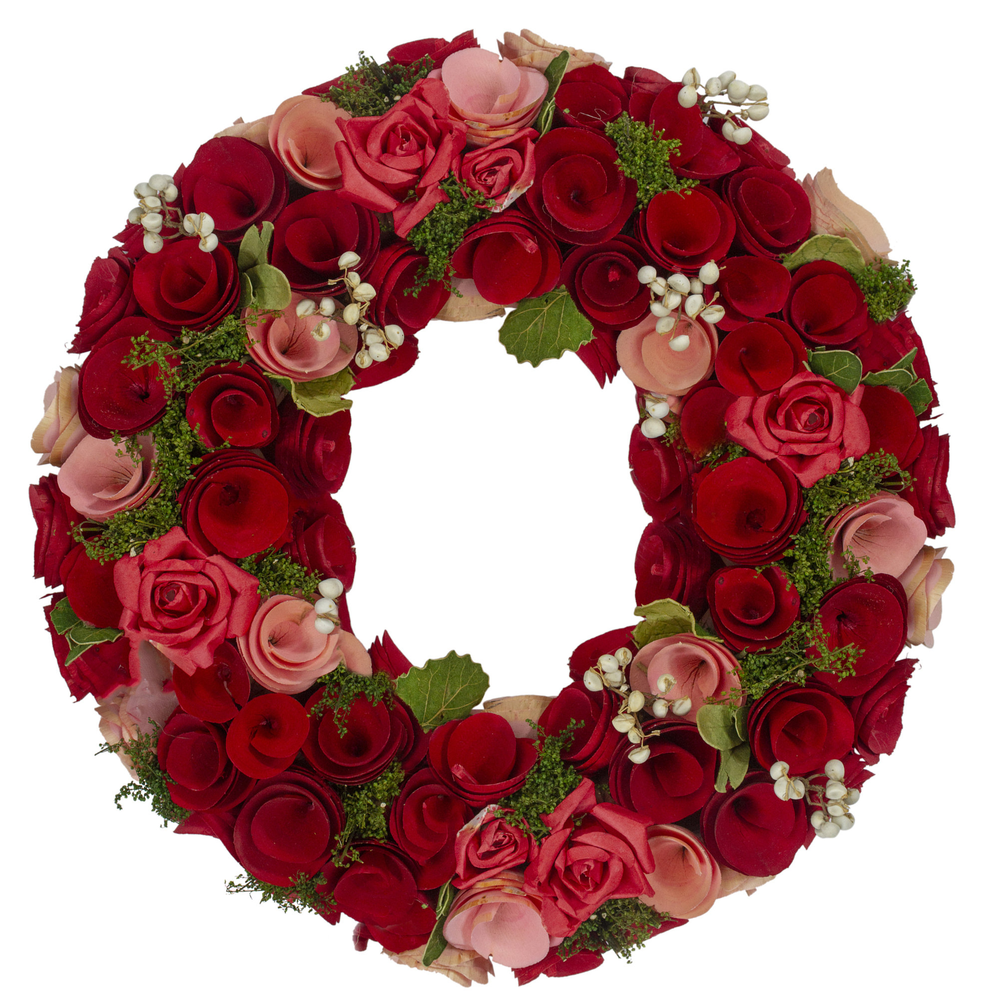 Northlight Seasonal Red and Pink Wooden Rose with White Berries ...