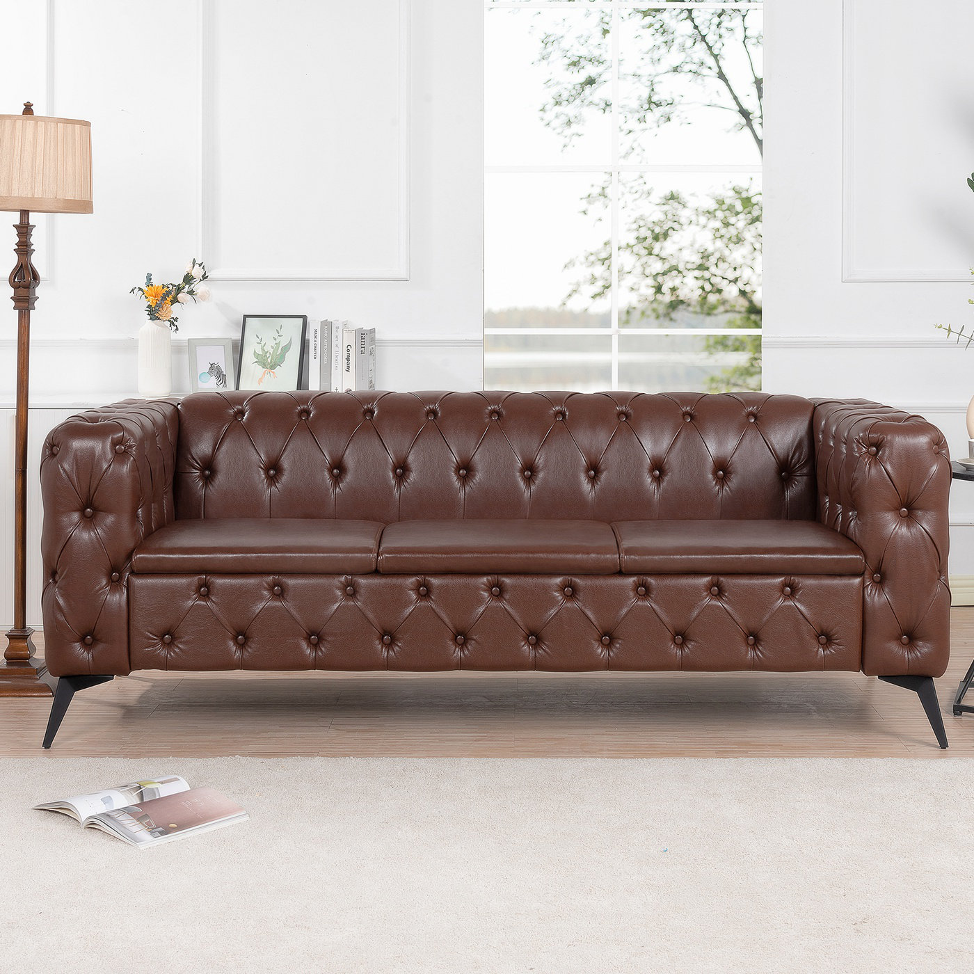 GZMWON 84.17'' Rolled Arm Modern Living Room Couch Faux Leather Sofa ...