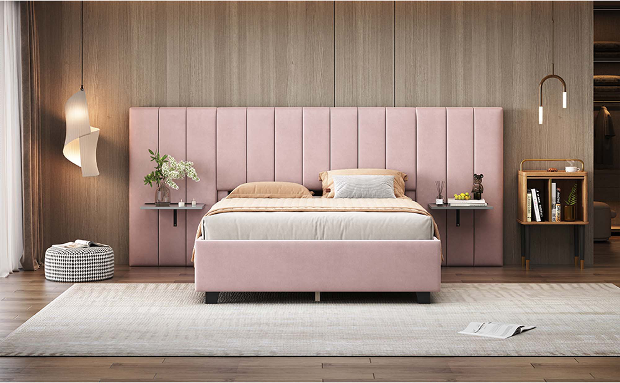 Latitude Run® Upholstered Platform Bed With Big Headboard, Bedroom ...
