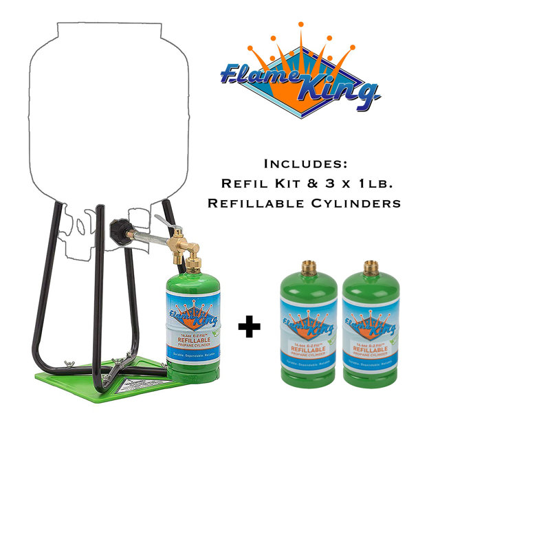 Flame King Eco Friendly Refillable 3 1lb Propane Tanks + Refill Kit ...