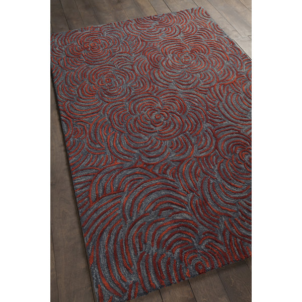 Chandra Abstract Handmade Tufted Wool Red/Gray Area Rug | Wayfair