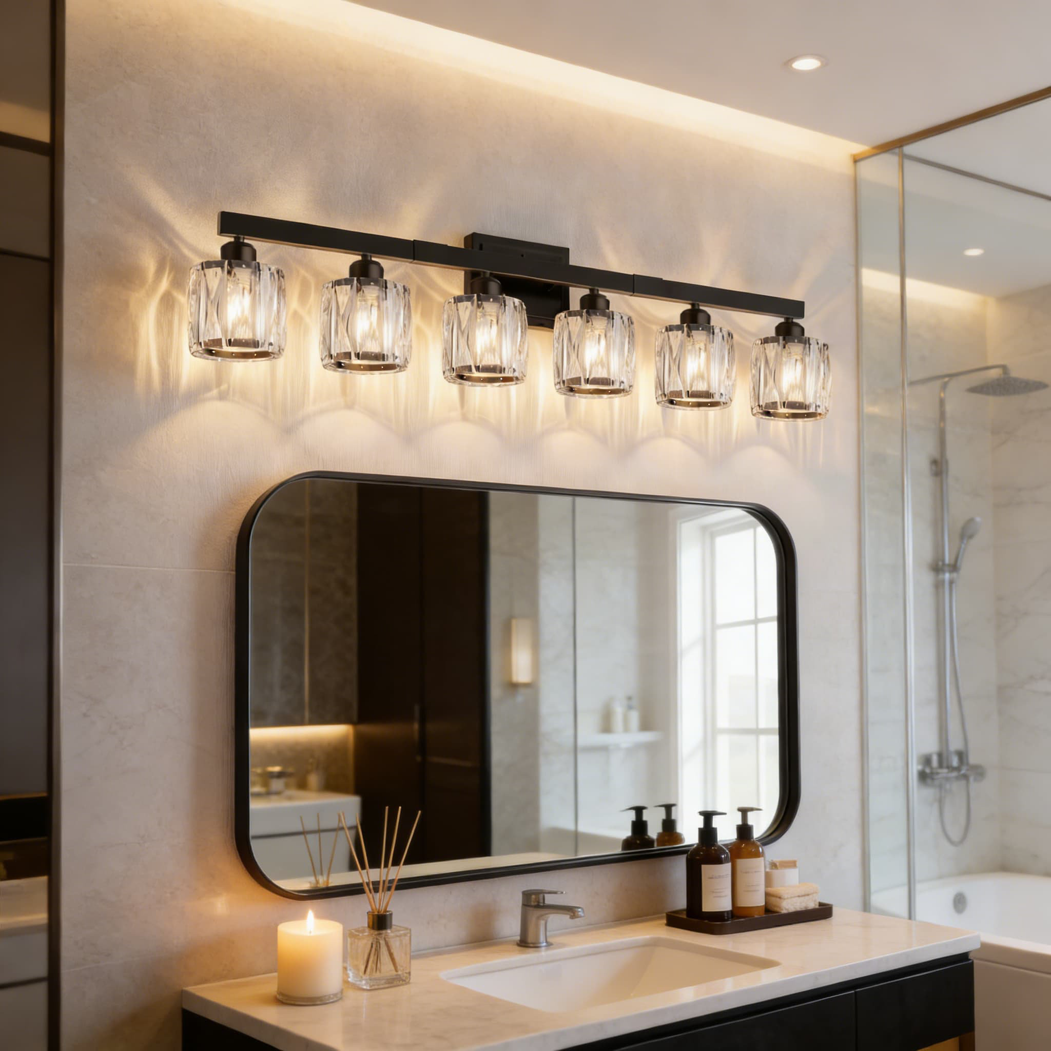 Orren Ellis Modern Bathroom Vanity Light With Crystal Glass Shades, 6 ...