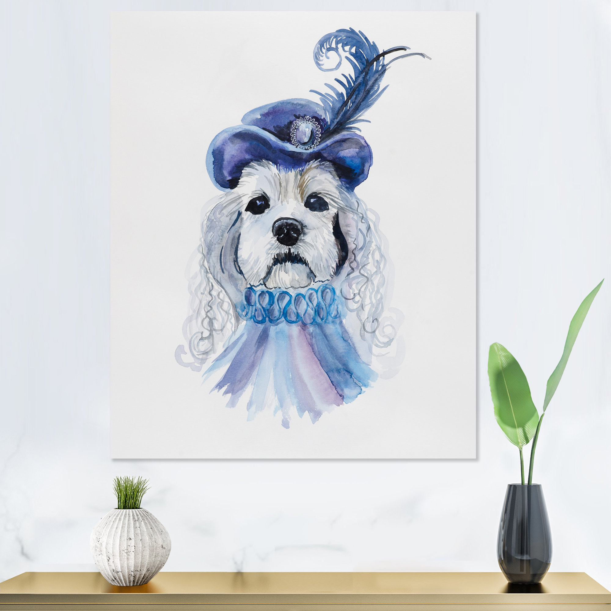 Zoomie Kids White Dog Illustration In A Gala - Children''s Art Canvas ...