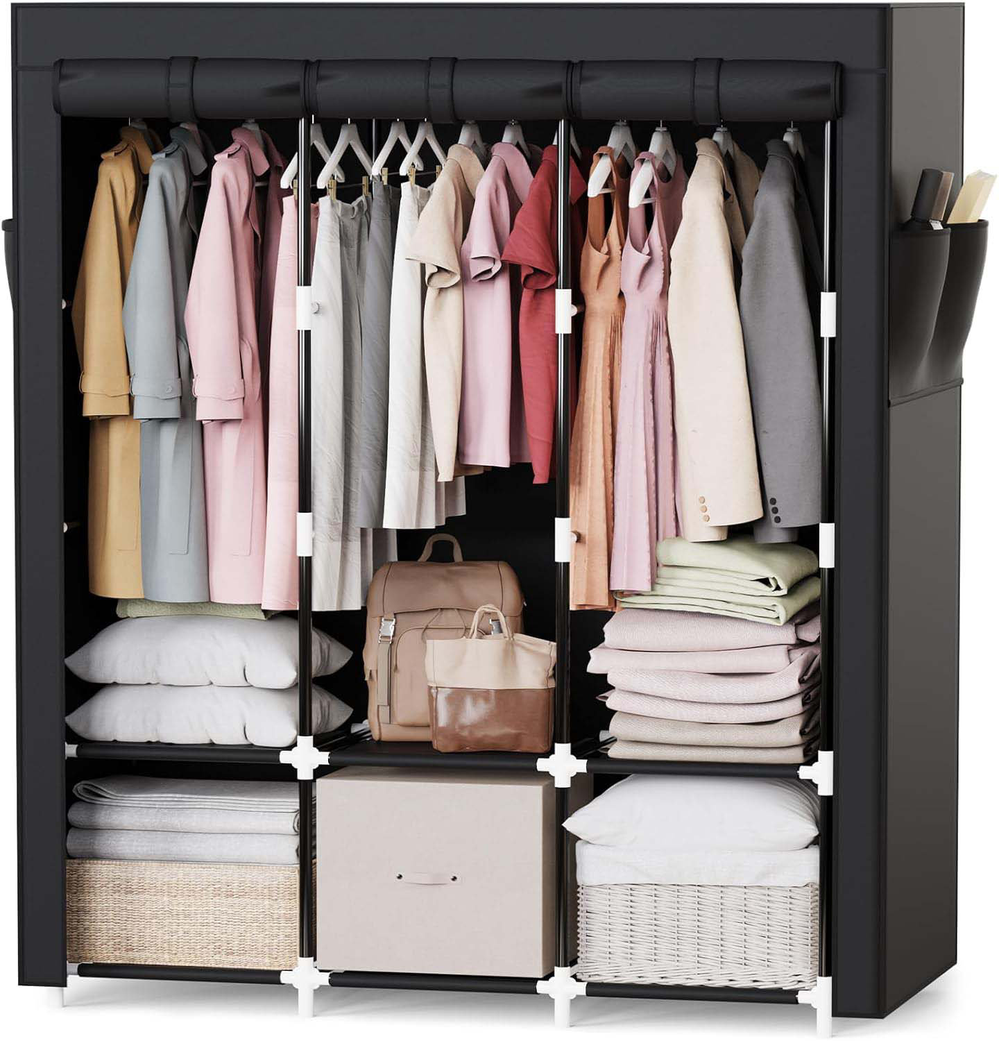 Ebern Designs Portable Closet, Wardrobe Closet Organizer With Cover, 3 ...