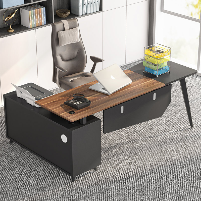 George Oliver 78.74-Inch L-Shaped Executive Office Desk With File ...