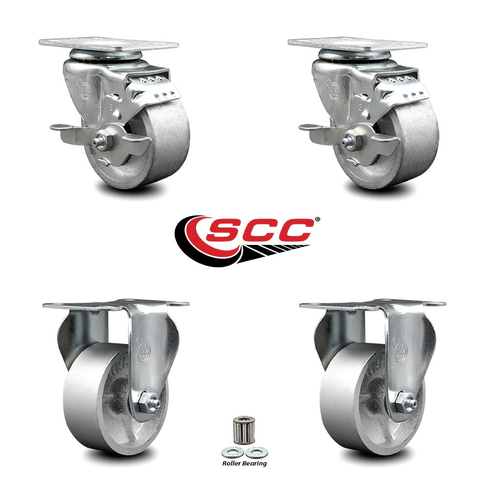 Service Caster 4 Piece Steel Cast Iron Caster Set with 2 Brake | Wayfair