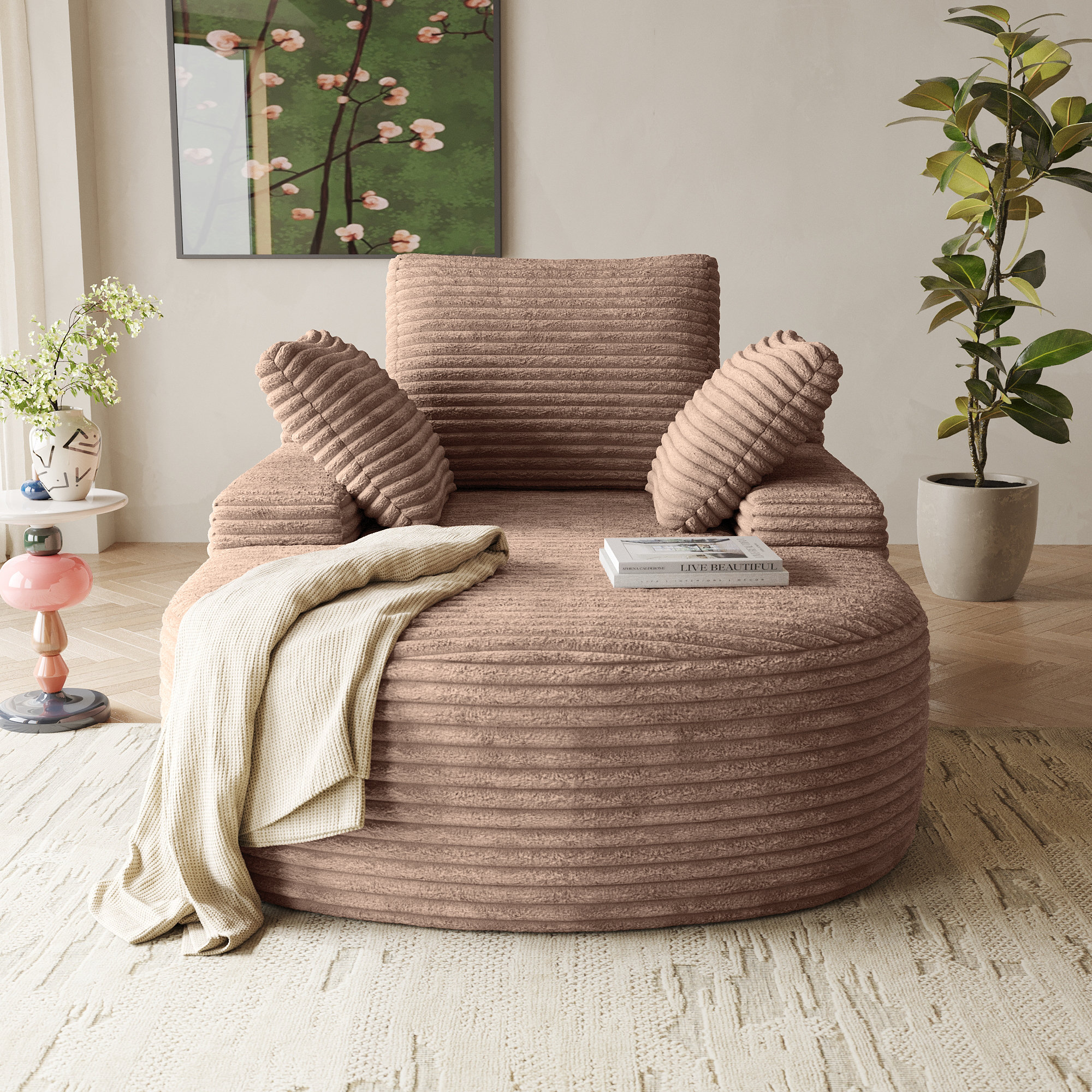 Mercer41 Ivona Upholstered Corduroy Fabric Chaise Lounge Lazy Sofa With ...