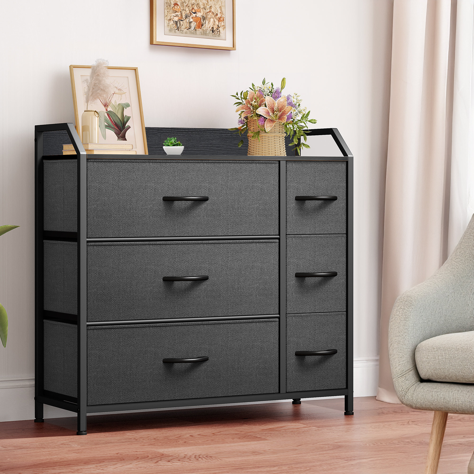 Ebern Designs 7-drawer Fabric Drawers with Metal Frame, MDF Tabletop ...