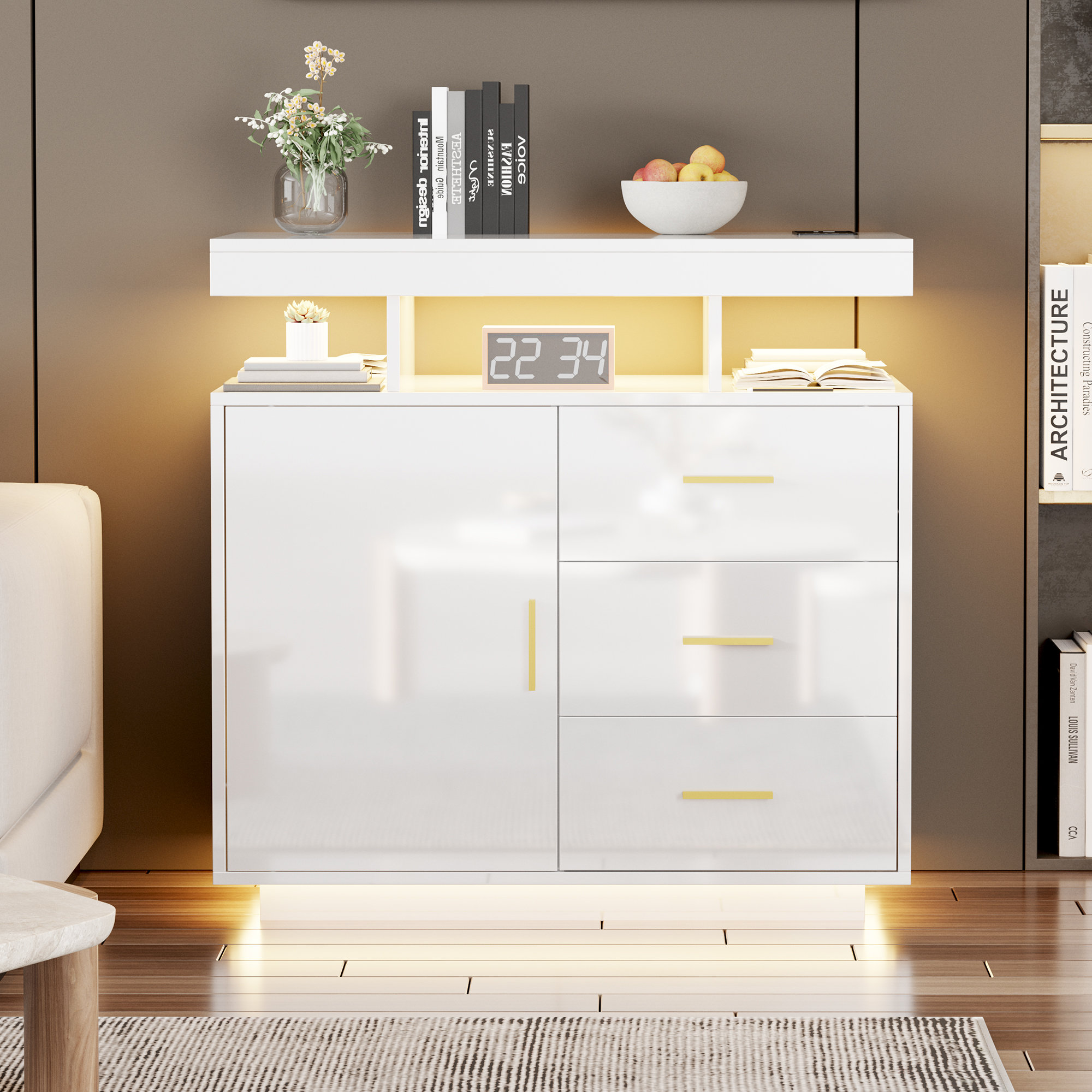 Wrought Studio™ Cordai Sideboard Buffet Storage Cabinet With Led Lights ...