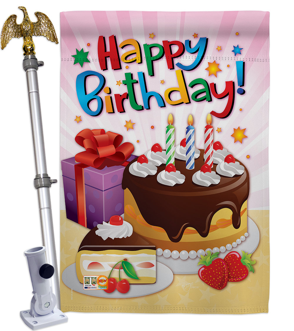 Breeze Decor Happy Birthday 2-Sided Polyester 40 x 28 in. Flag set ...