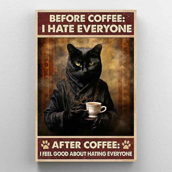 Trinx Levit " Black Cat Before Coffee - 1 Piece Rectangle Graphic Art ...