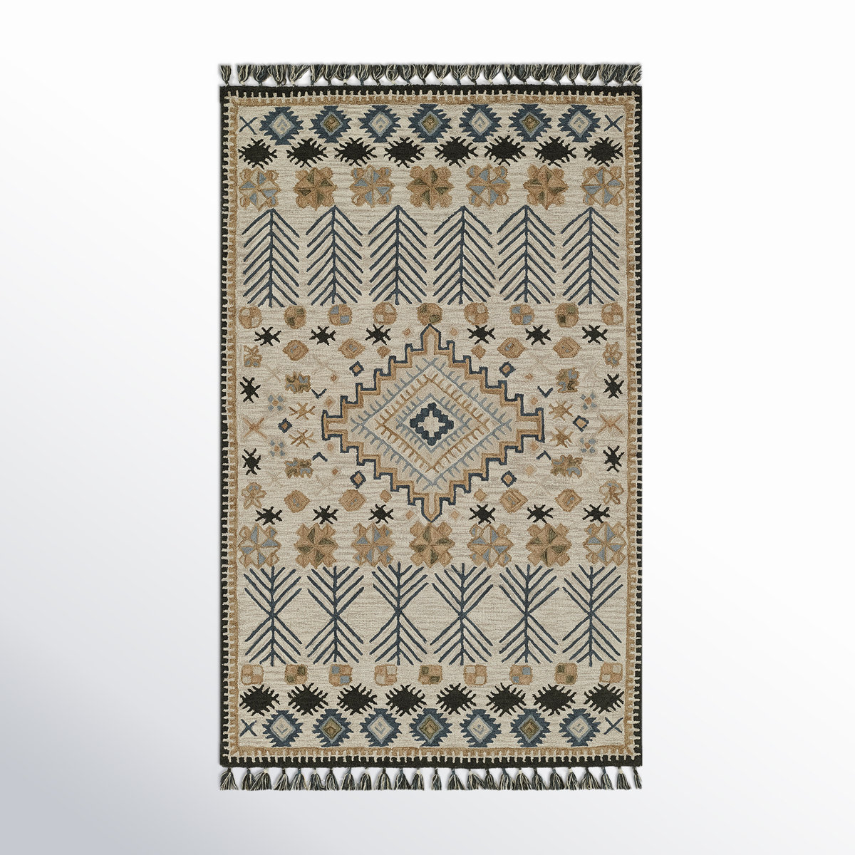 Joss & Main Anine Southwestern Handmade Tufted Wool Beige/Black Area ...