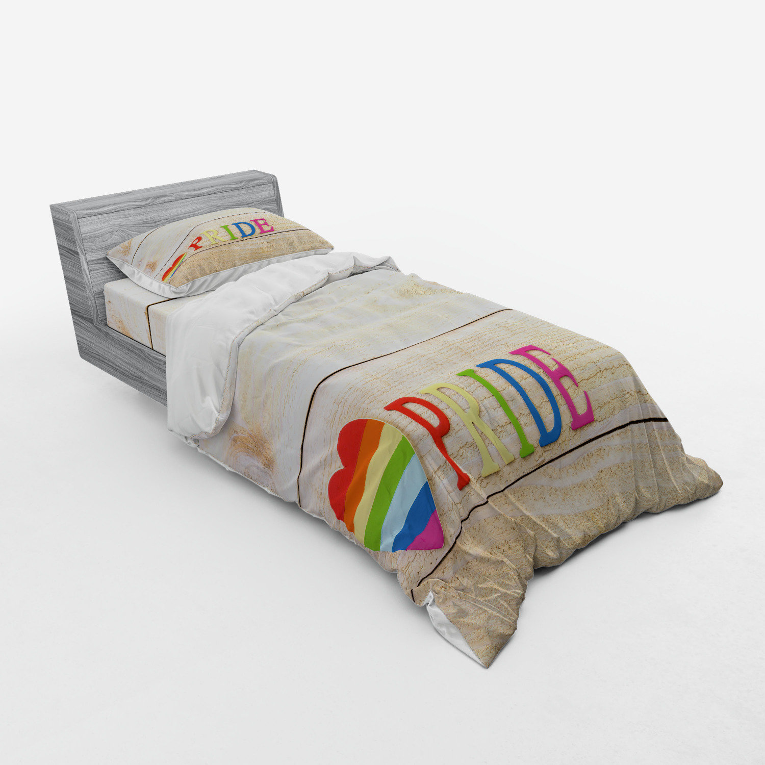 Ambesonne Pride Bedding Set, Colourful Striped Heart Sign Love Passion ...