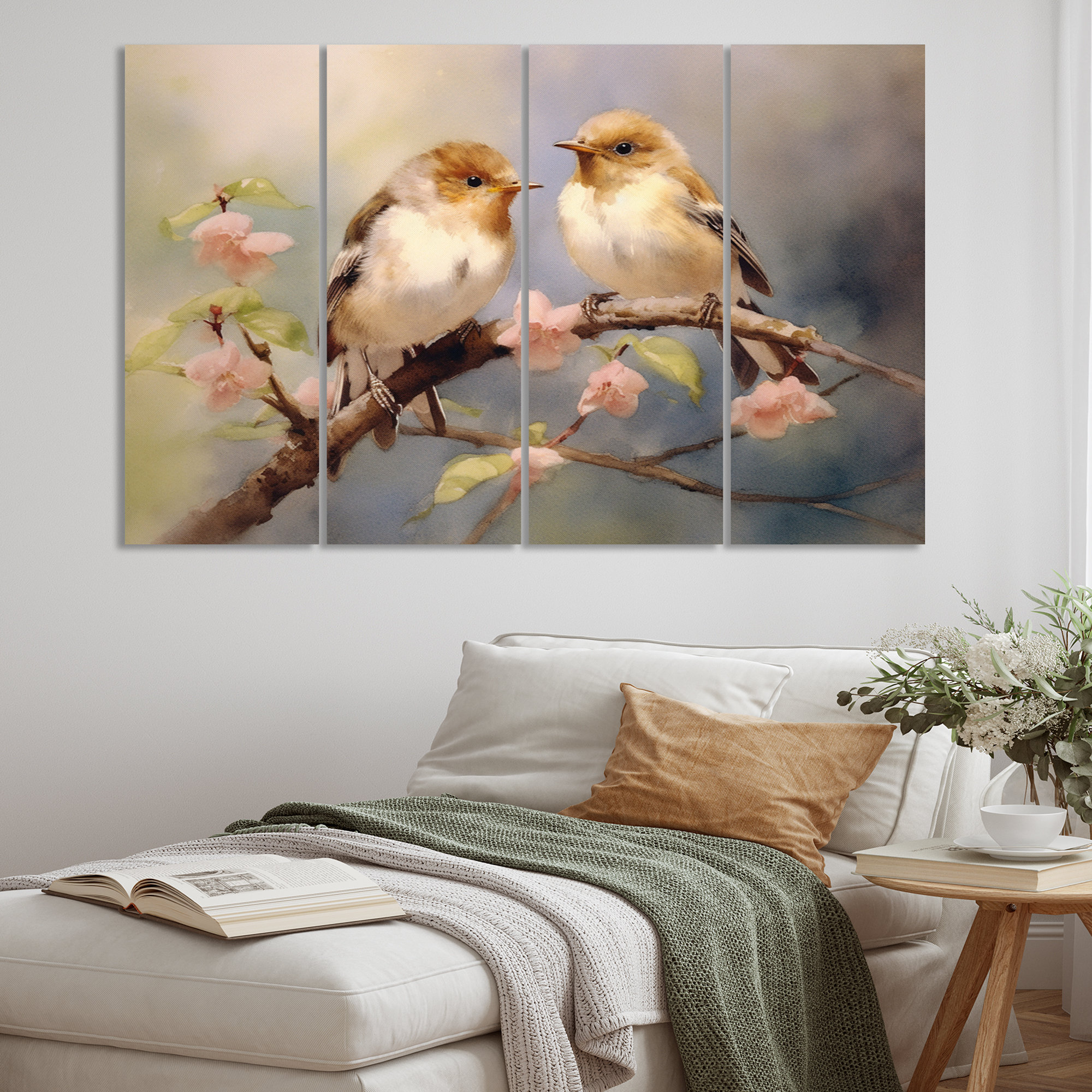 Design Art Beige And Brown Sparrow Birds III - Animals Wall Decor - 4 ...