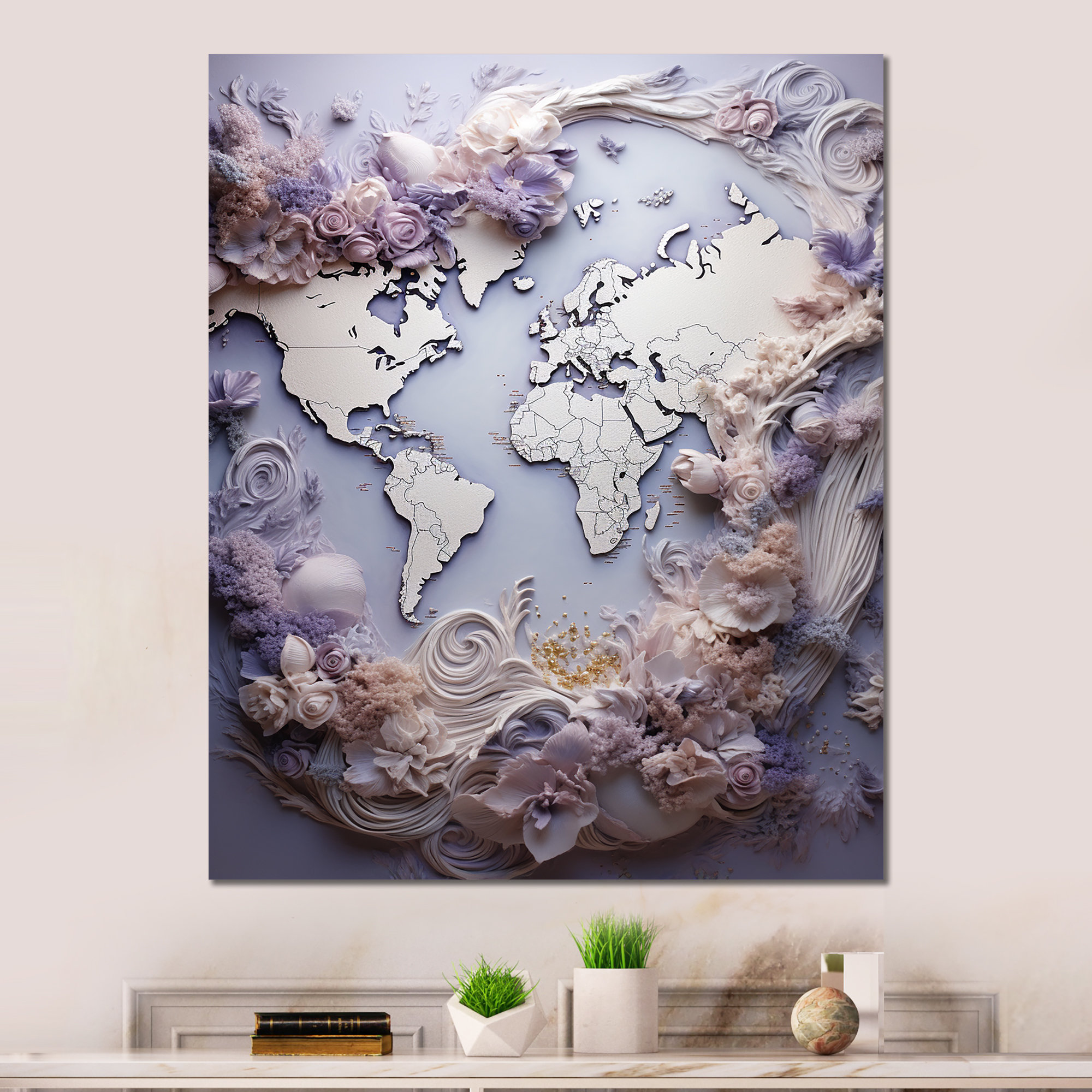 Mercer41 Ethereal Lavender World Map - World Map Metal Wall Art ...