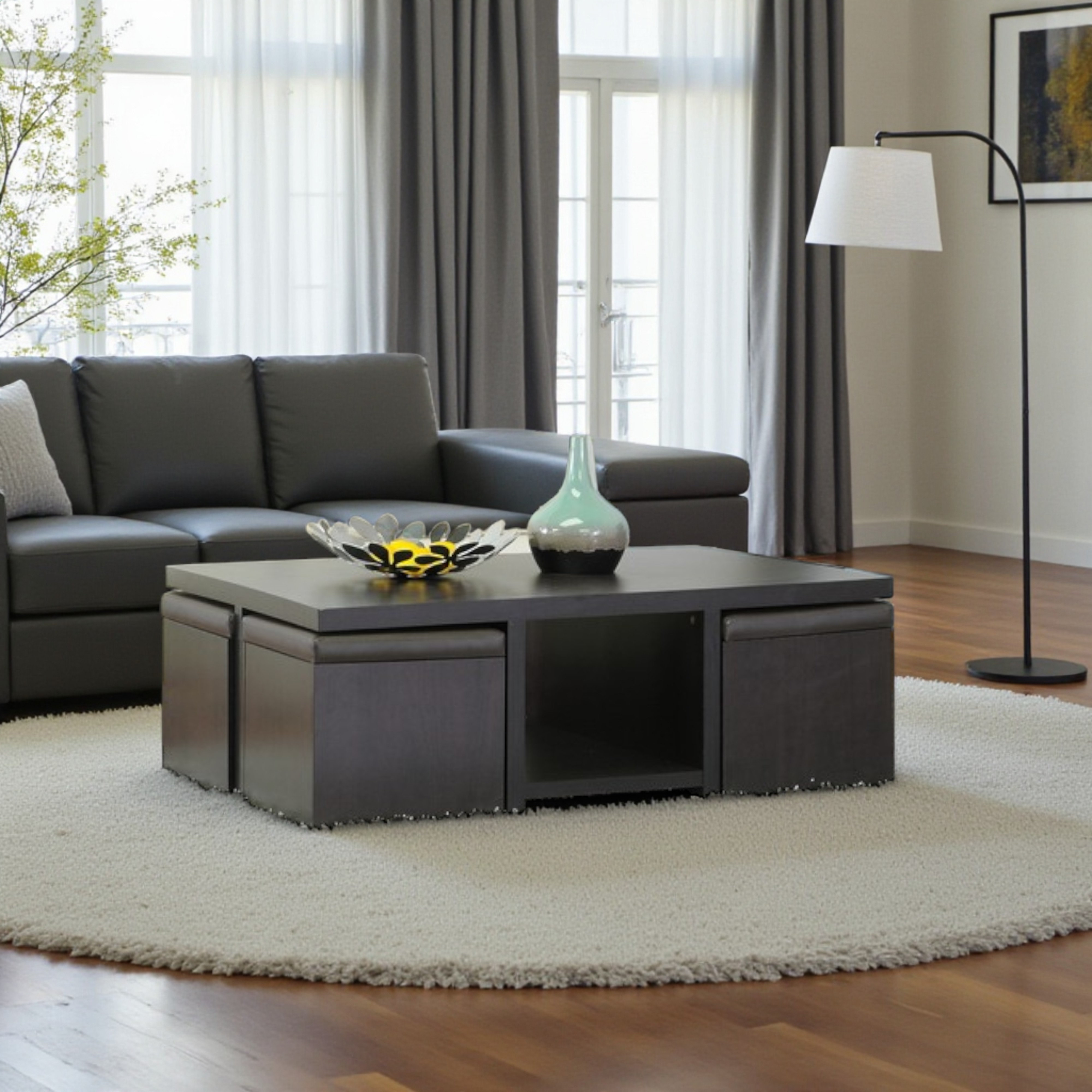 Latitude Run® Azure Set of Modern Tables and Stools with Hidden Storage ...