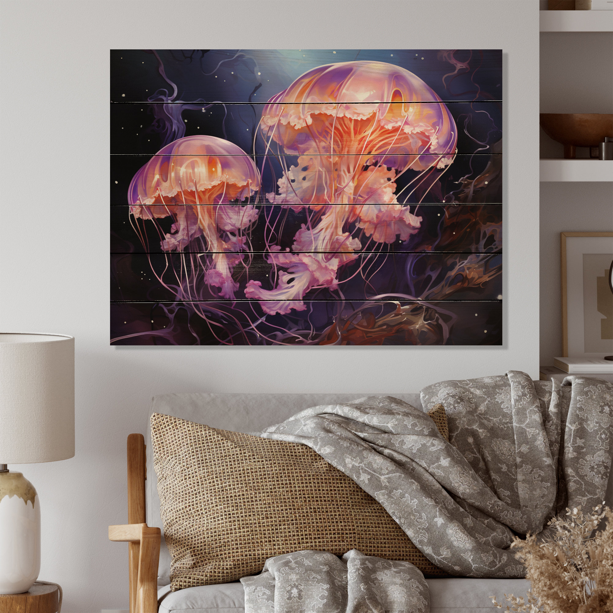 Rosecliff Heights Lueker Animal Violet Jellyfish Delicate On Wood Print ...