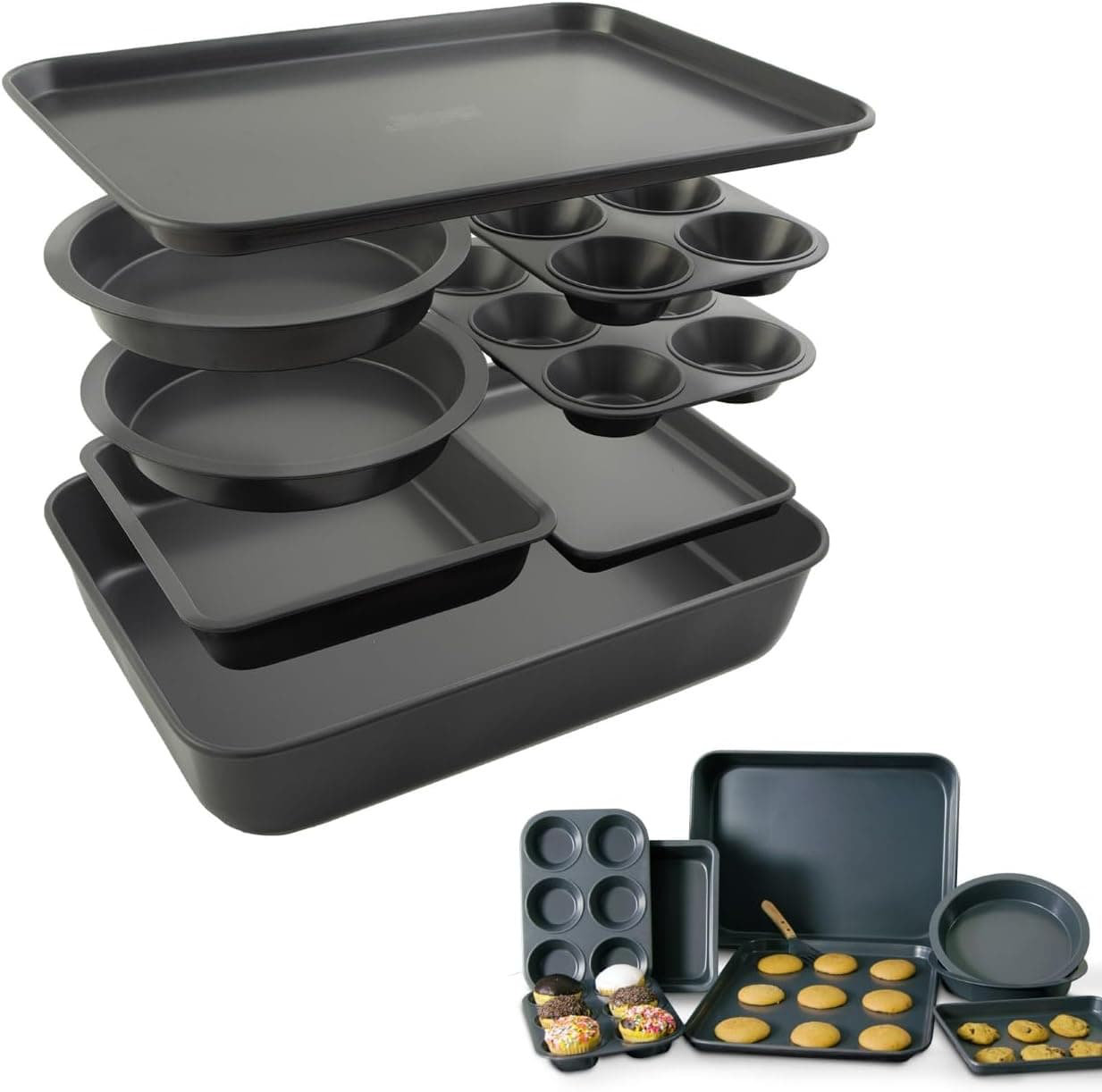 AMBLU 8-Piece Set of Sturdy Non-Stick Carbon Steel Baking Pans for ...