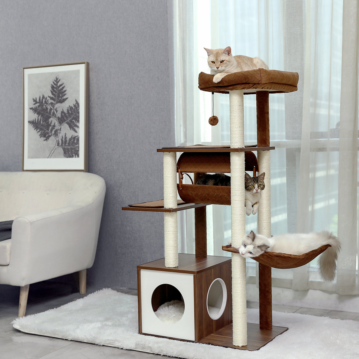 George Oliver Cool Luxury Tunnel Modern Cat Tree,Cat Condos ,Cat Bed ...