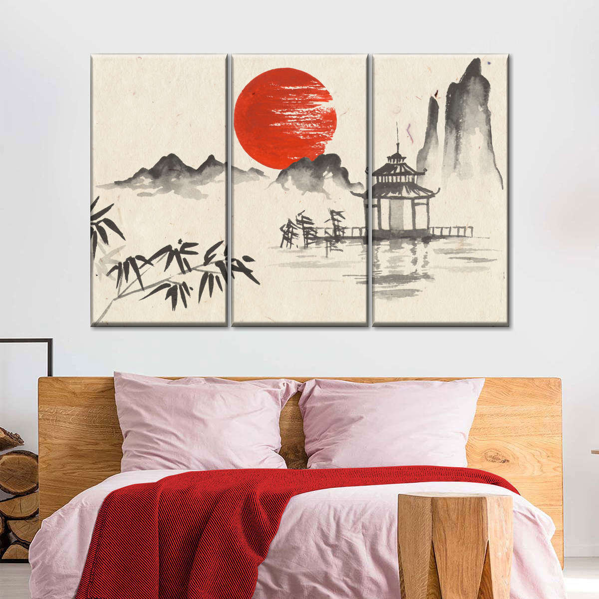 Bay Isle Home™ Japanese Pavilion Sunset On Canvas 3 Pieces Print | Wayfair