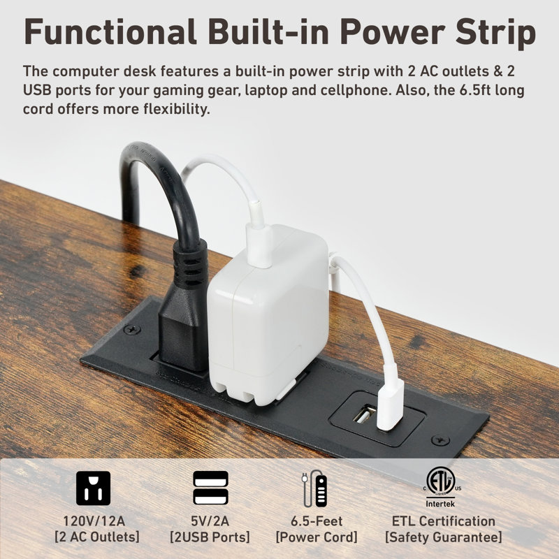 17 Stories Collaroy 40" Desk with Power Strip and Monitor Stand | Wayfair