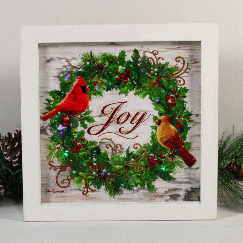 Glow Decor Cardinal Wreath 8x8 Lighted Shadow Box | Wayfair