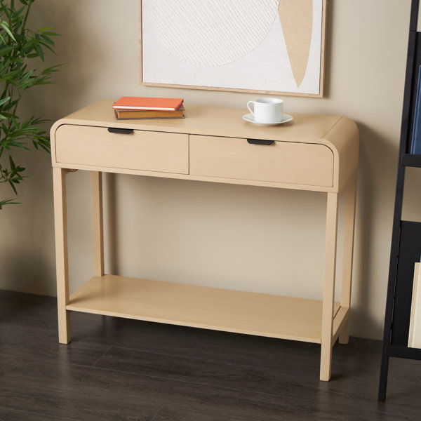 Latitude Run® Wood Handmade 2 Drawer Living Room Beige Console Table ...