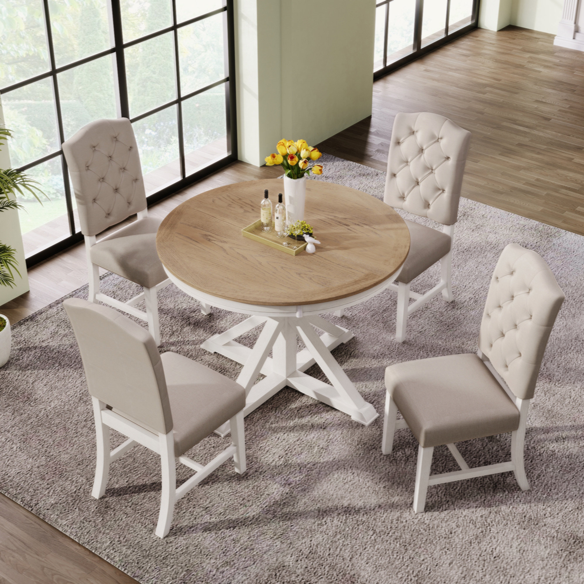 Rosalind Wheeler Functional Furniture Retro Style Dining Table Set With ...