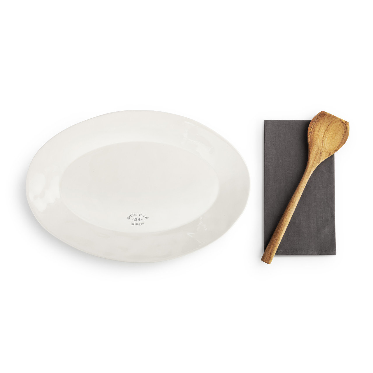 Gracie Oaks Be Happy Platter With Spoon & Napkin - Stamped | Wayfair