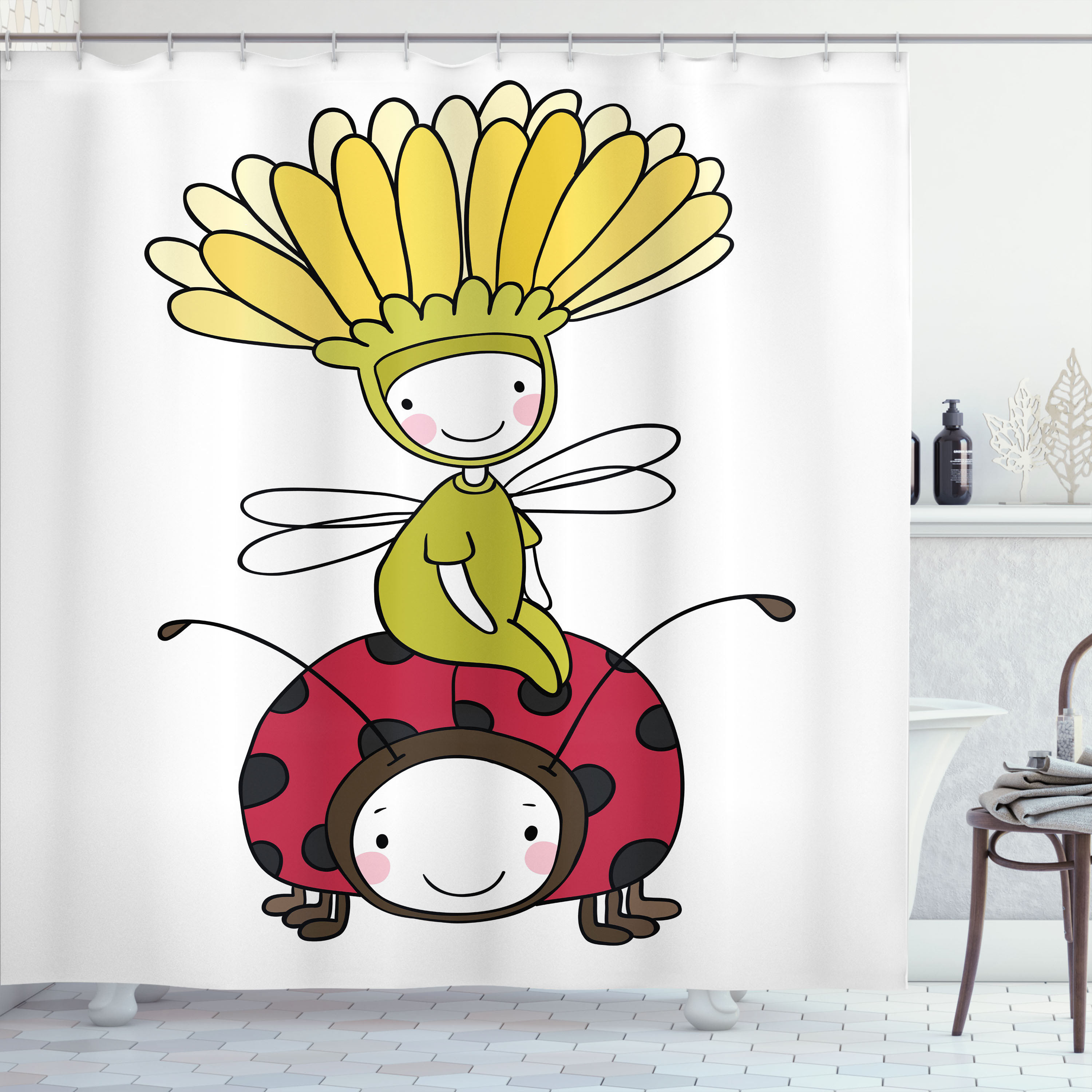 East Urban Home Kolarik Cartoon Shower Curtain Flower and Ladybug 31658 ...