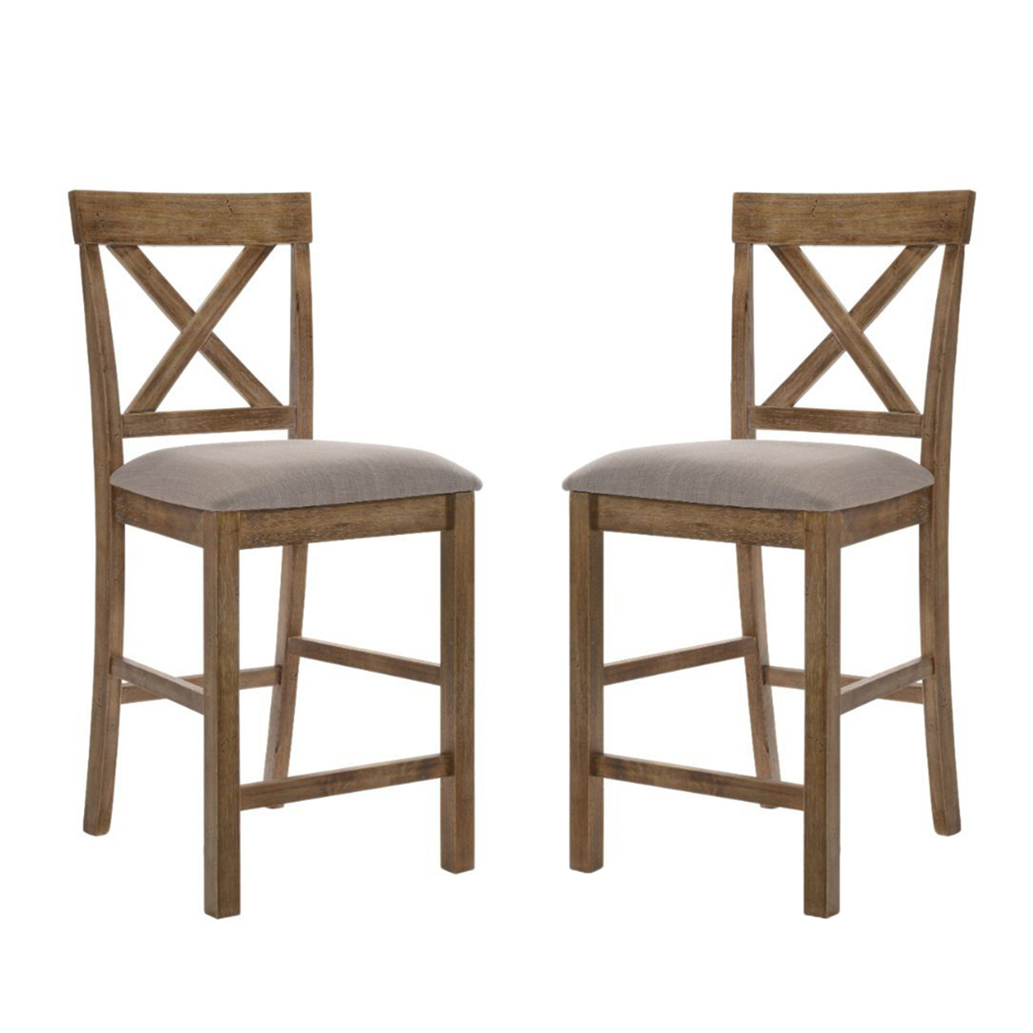 August Grove® Set Of 2 Counter Height Chairs With Linen Padded Seat ...