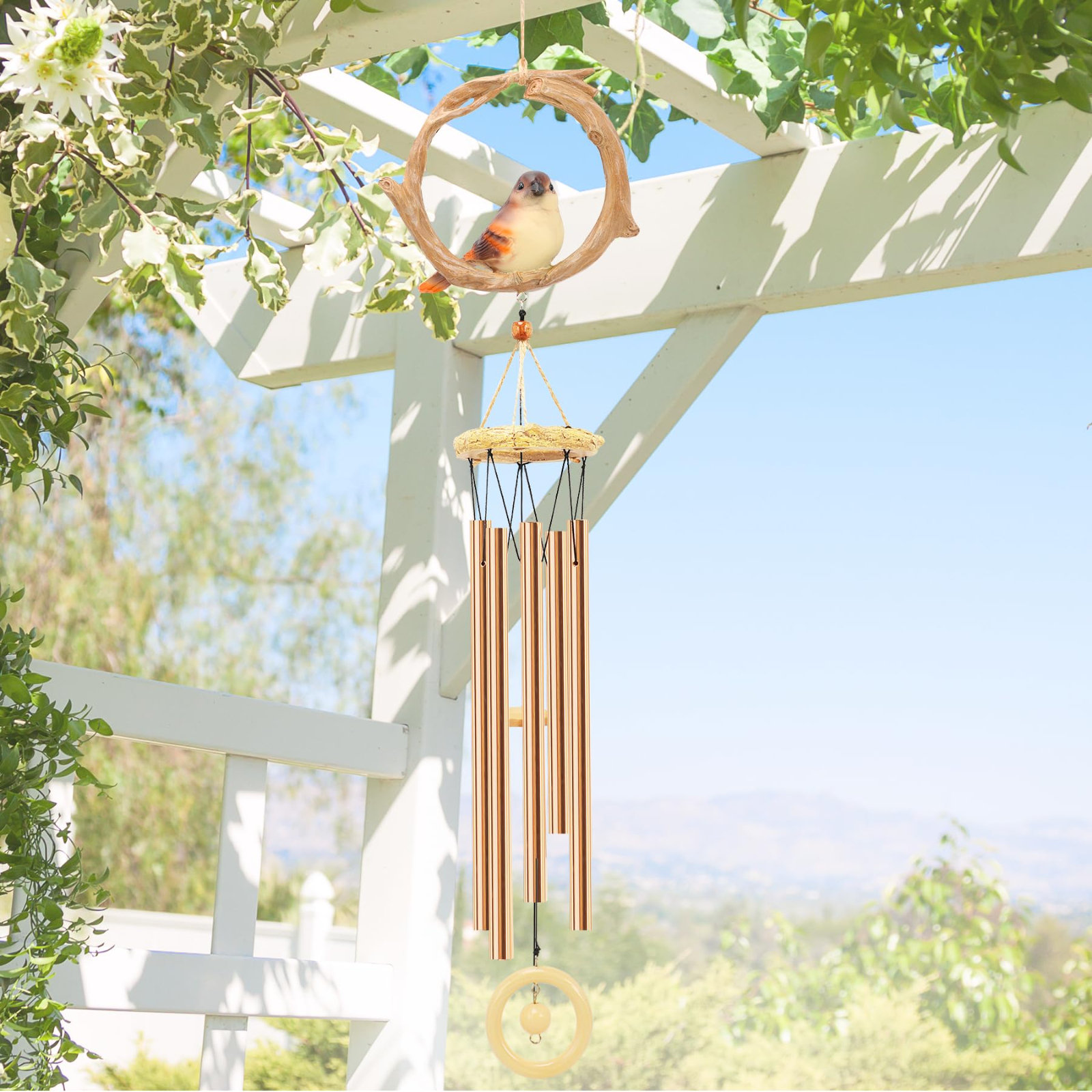 Arlmont & Co. Bird Wind Chimes for Outside, 33 Inch Robin Bird Animal ...
