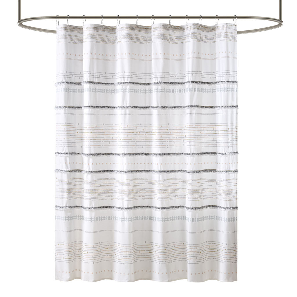 Union Rustic Hogan Cotton Printed Shower Curtain with Trims | Wayfair