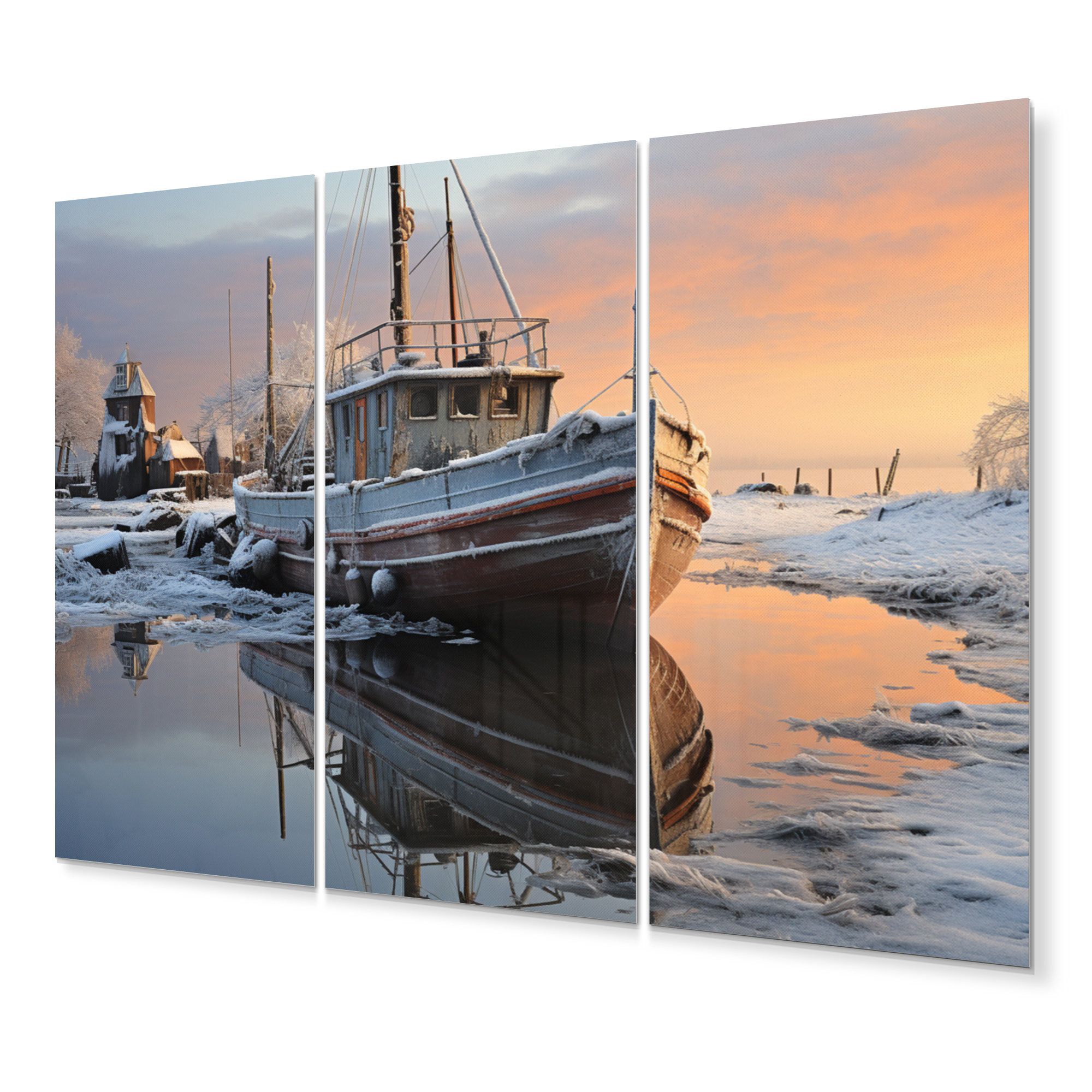 Breakwater Bay Winter Icy Harbor II On Metal 3 Pieces Print | Wayfair