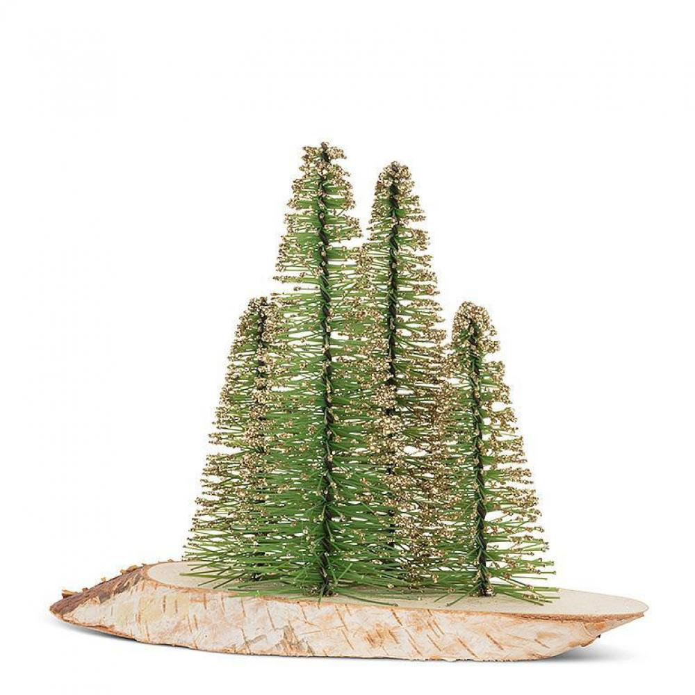 The Holiday Aisle® Brush Tree Trio on Natural Slab Tabletop Tree | Wayfair