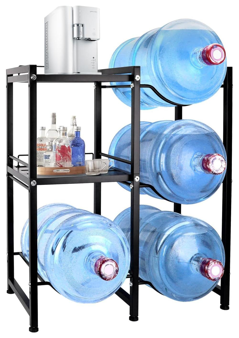 17 Stories 5 Gallon Water Jug Holder With 2-Layer Storage Shelf And 4 ...