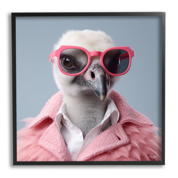 Stupell Industries Trendy Ostrich In Pink Framed Giclee Art Design By ...