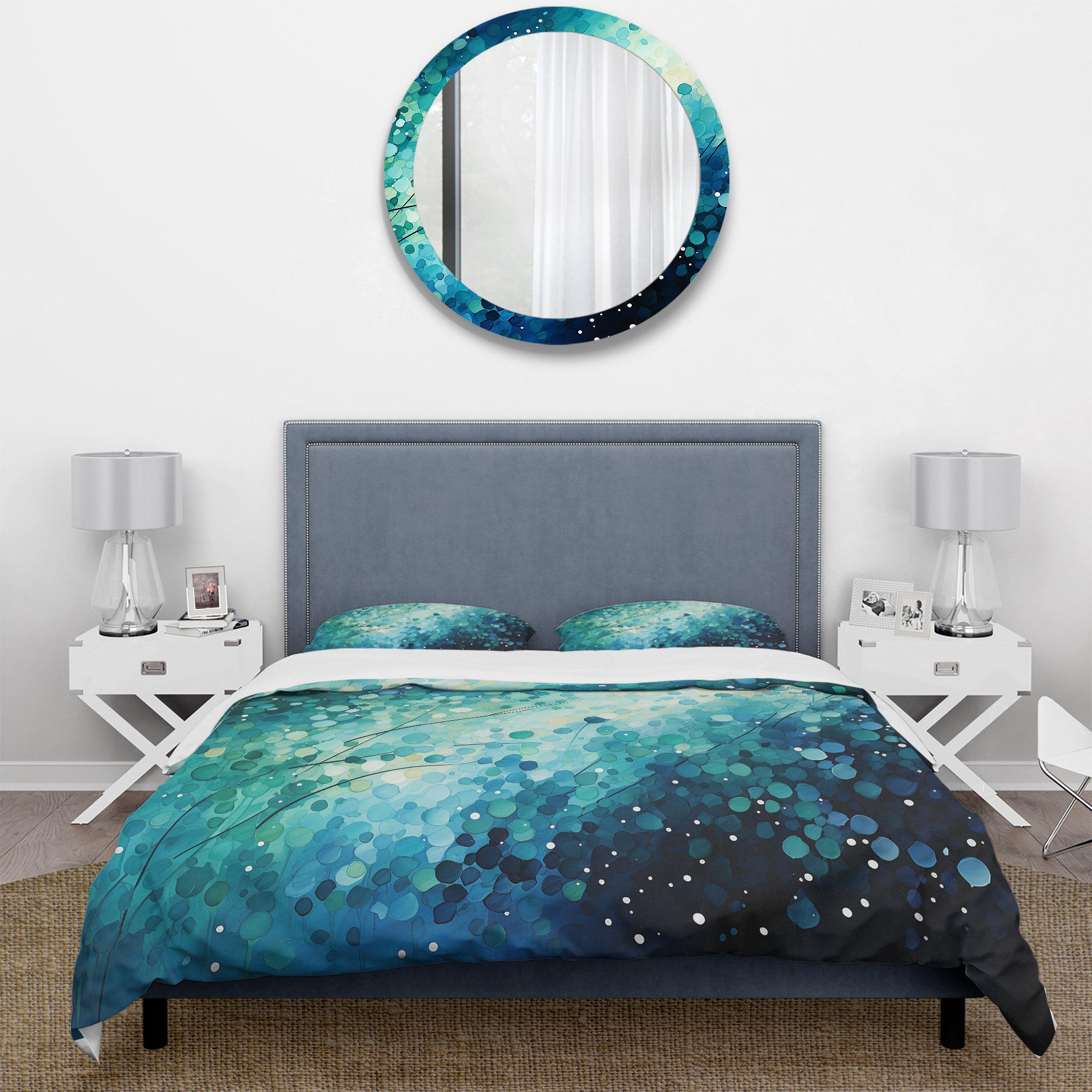 grey turquoise bedding