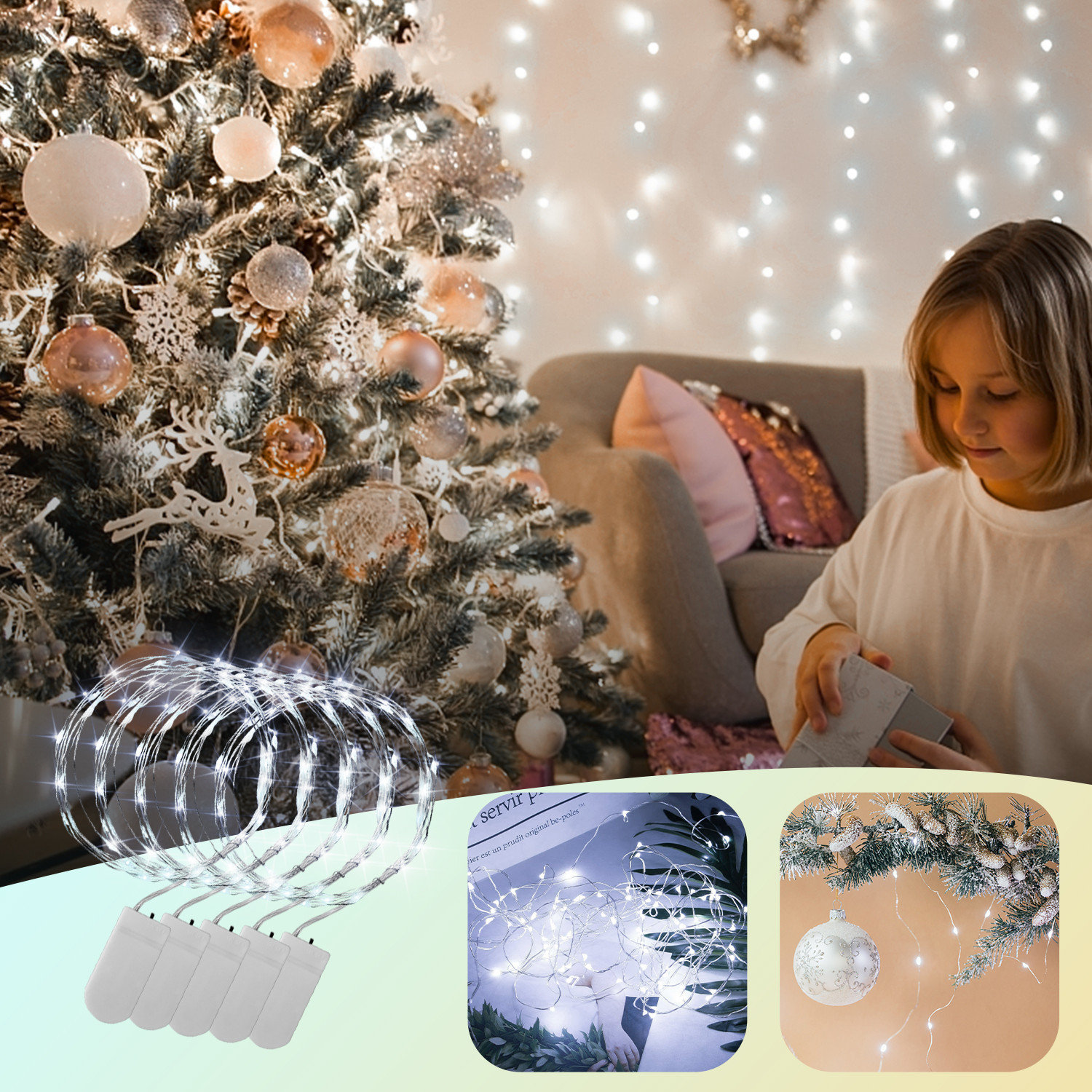 The Holiday Aisle® Fairy Lights Button String Light Wire Battery Power ...