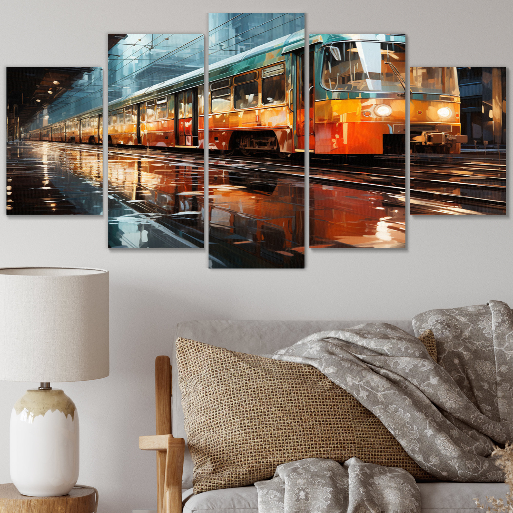 17 Stories «Abstracted Train Reflections II», impression d'art mural transport - 5 panneaux ...