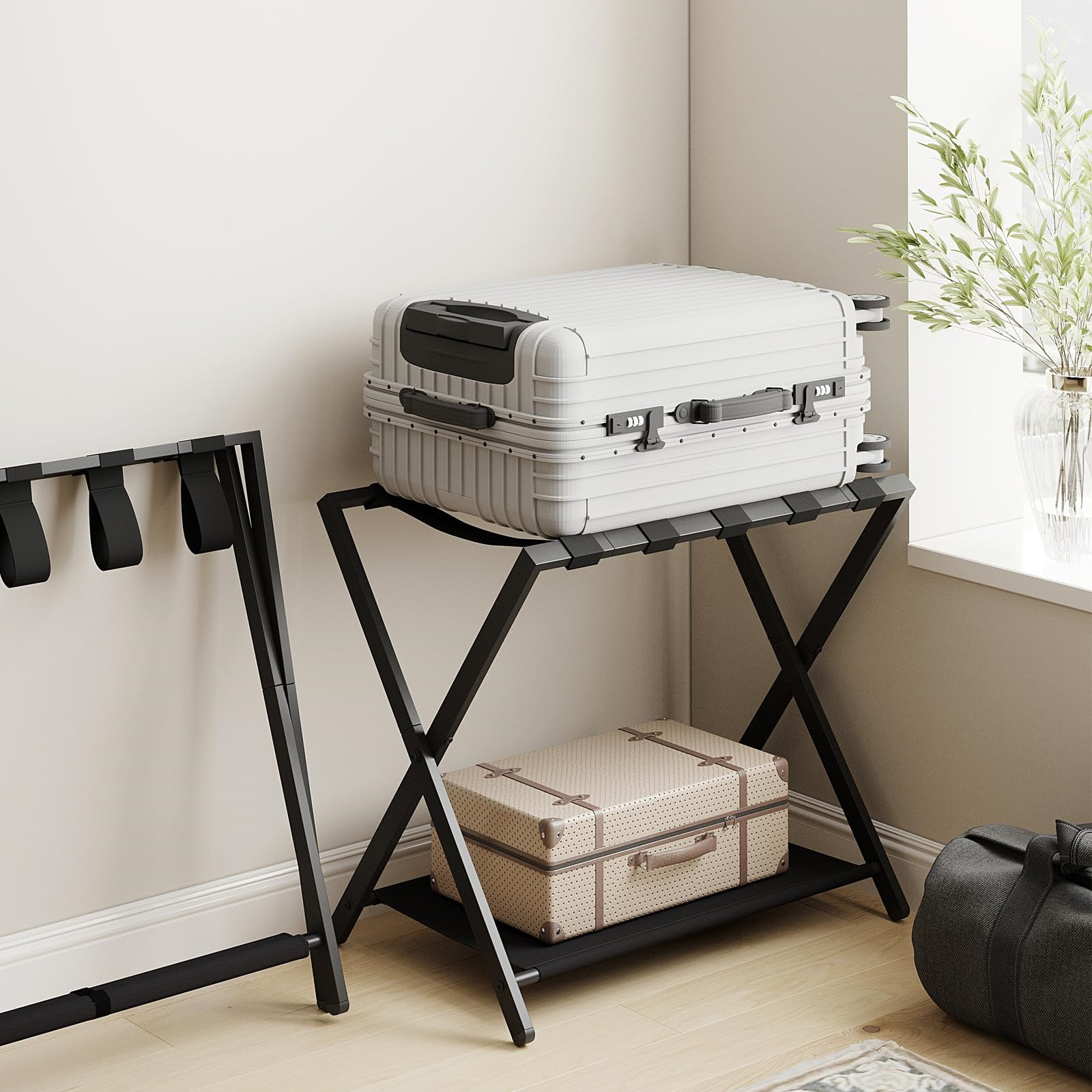 IFBECT Luggage Rack Foldable suitcase stand with a shelf. | Wayfair
