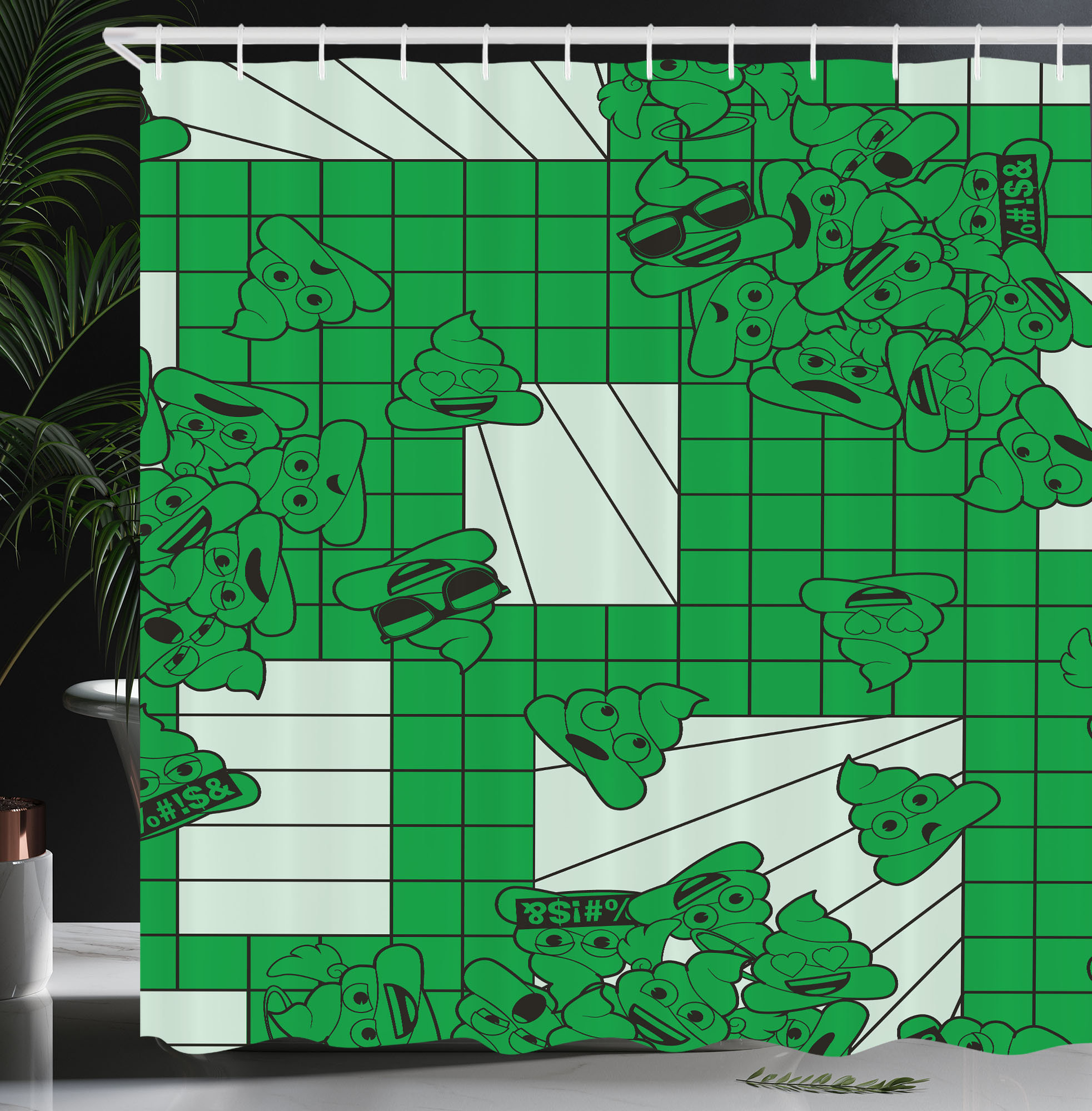 Ambesonne Poop Emoji Shower Curtain Geometric Pile of Poos Fern Green ...
