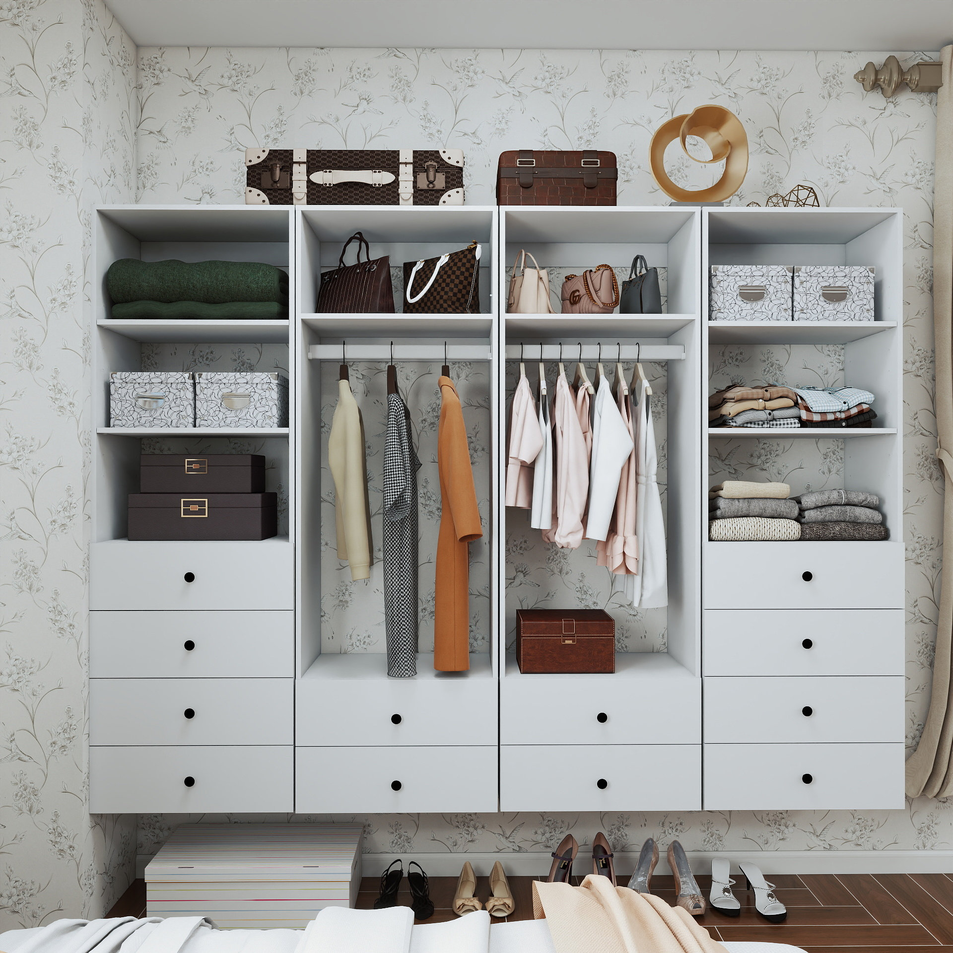 Latitude Run® White Modular Closet Organizer System with 2 rods 8 ...