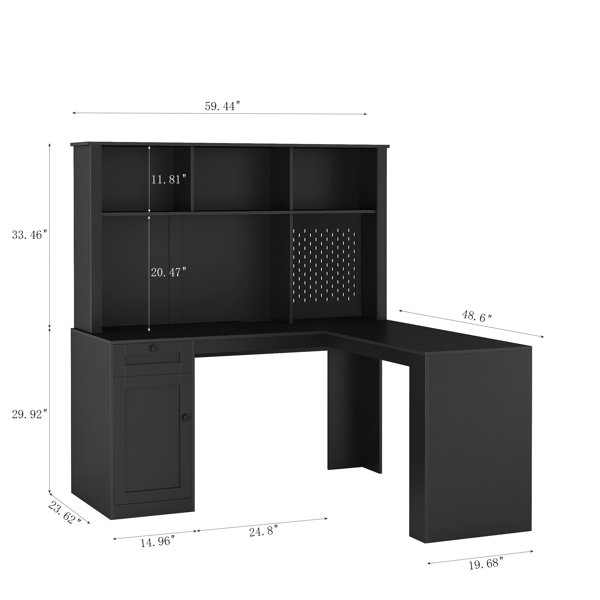 Latitude Run® L Shaped Desk with Charger,Computer Desk with Drawers ...