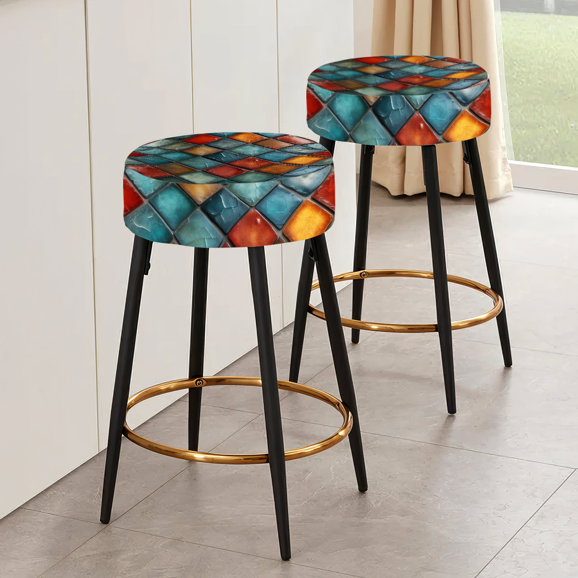 Design Art Mosaic Church Cosmic Essence - Geometric Bar Stools Set Of 2 ...