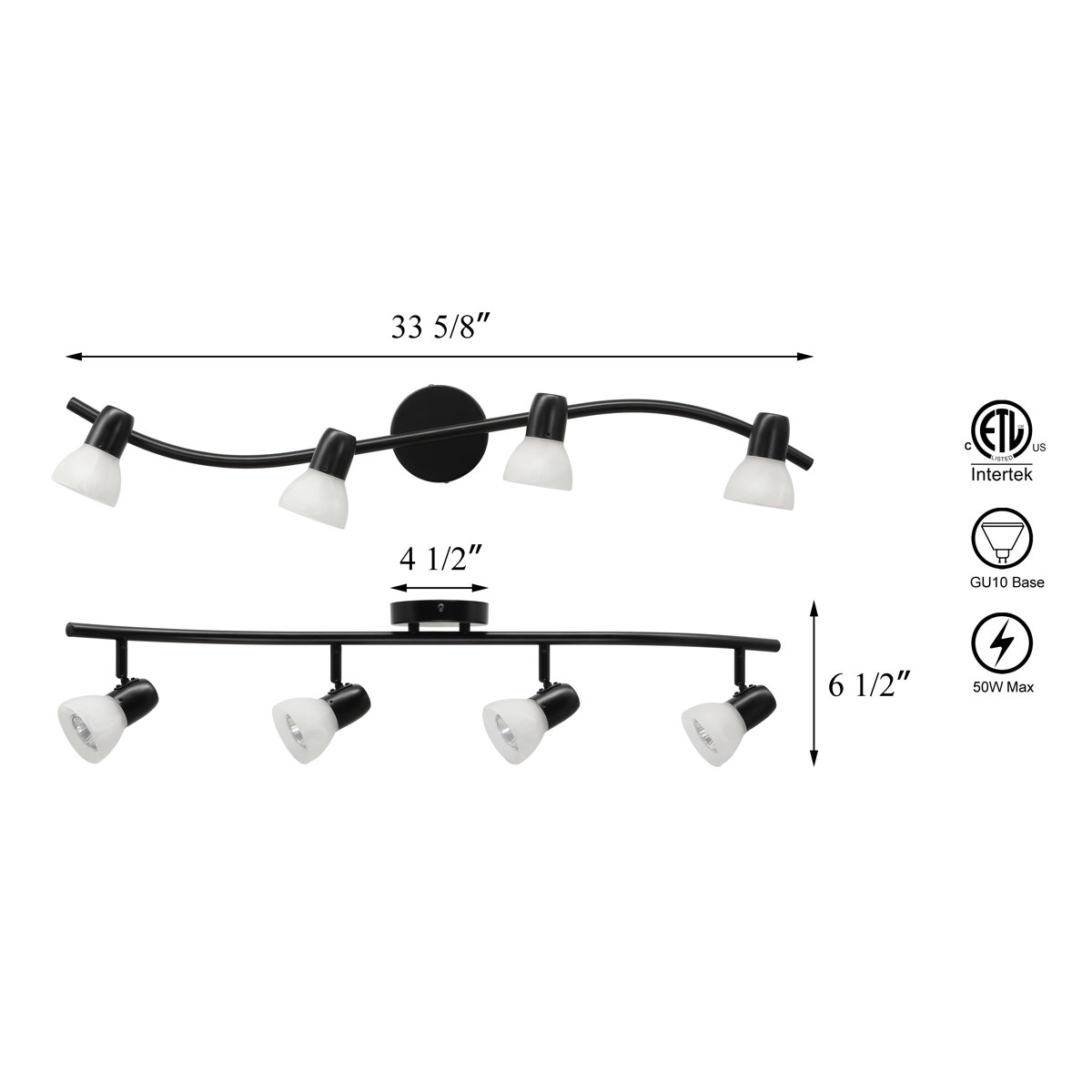XiNBEi Lighting Track Lighting, 4 Light Modern Black Curved Kitchen ...
