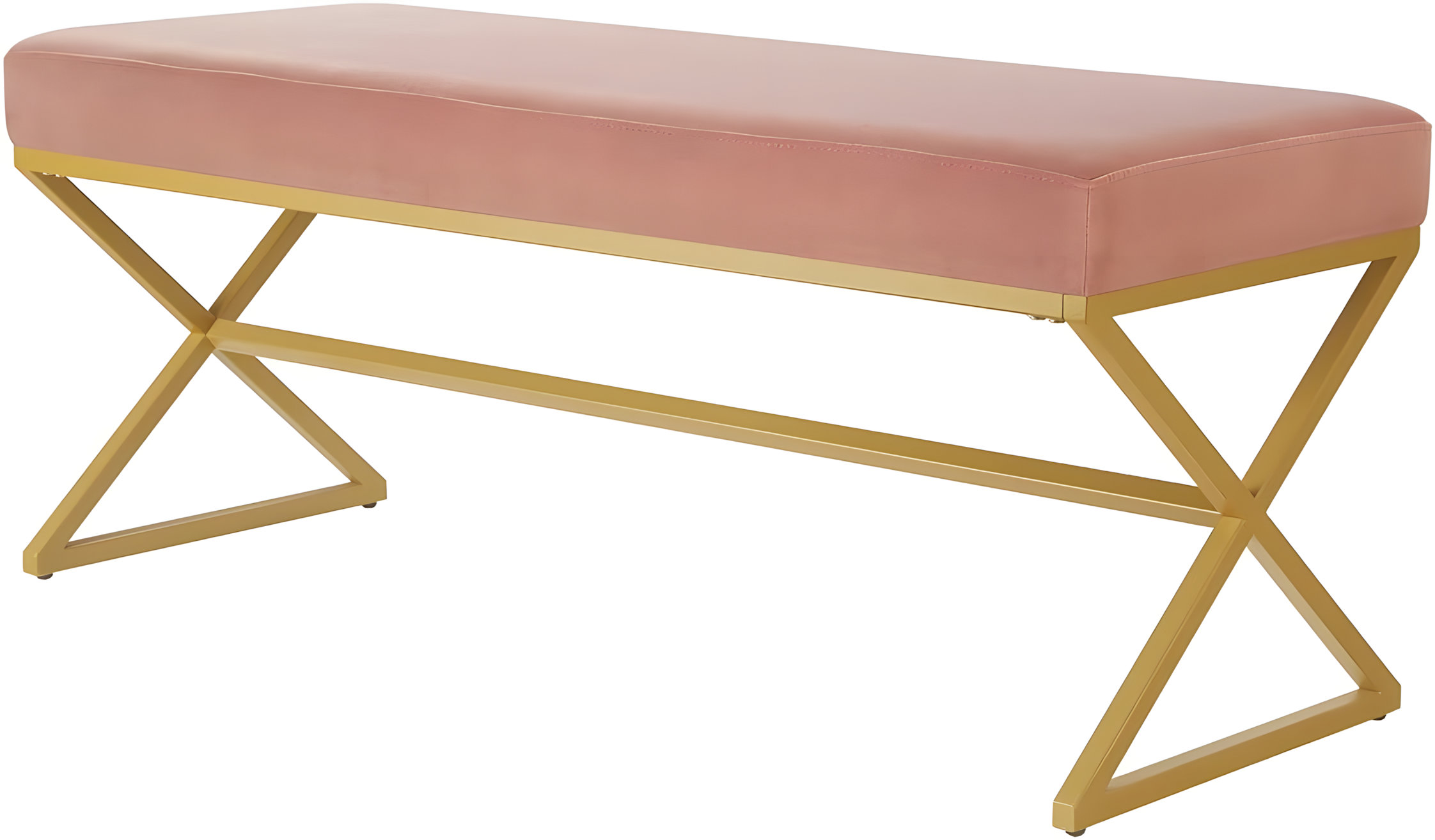 ERTCHUE RIED Blush Velvet Entryway Bench With Golden Metal X-Legs ...