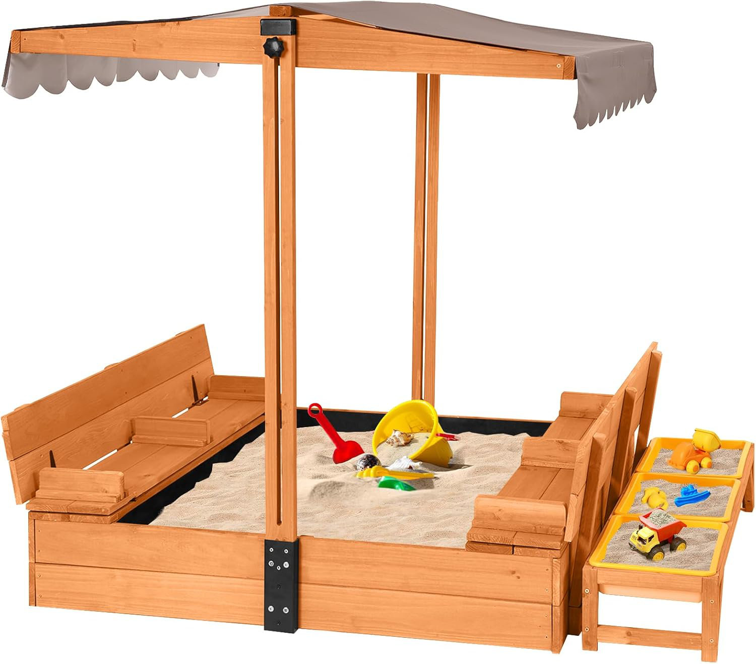 Aivituvin Kids Wooden Outdoor Sandbox W/Canopy, 2 Foldable Bench Seats ...