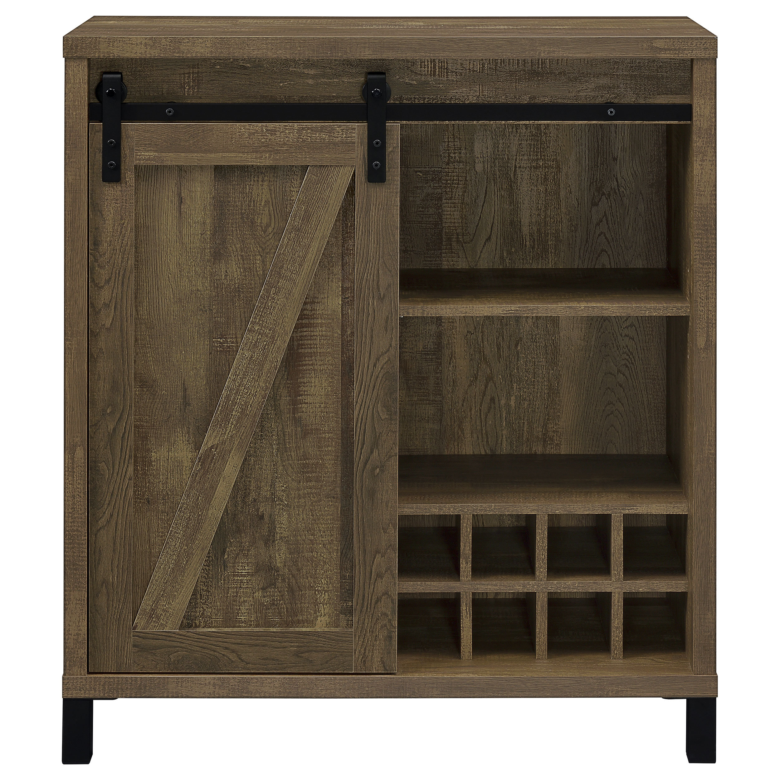 Gracie Oaks Raritan Sliding Door Home Bar Wine Cabinet Rustic Oak | Wayfair