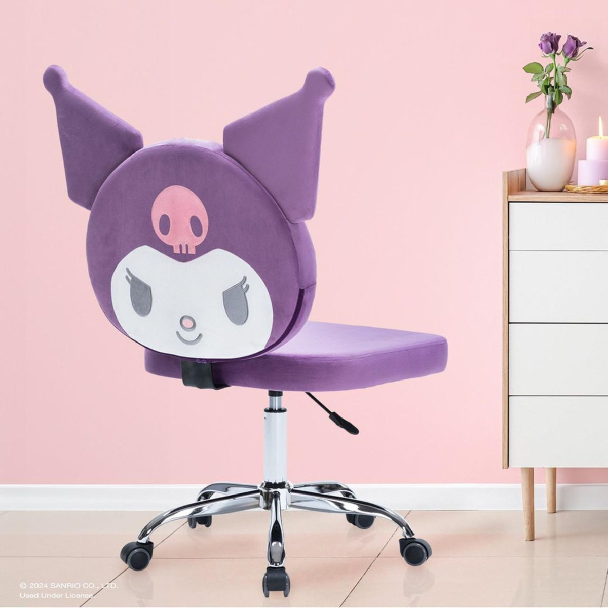 Ivy Bronx Kuromi Armless Swivel Cute Desk Chair for Bedroom, Velvet ...